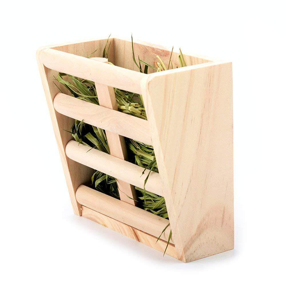 Small Animals Cage Accessories- Rabbit Hay Feeder Rack,Natural Wooden ...