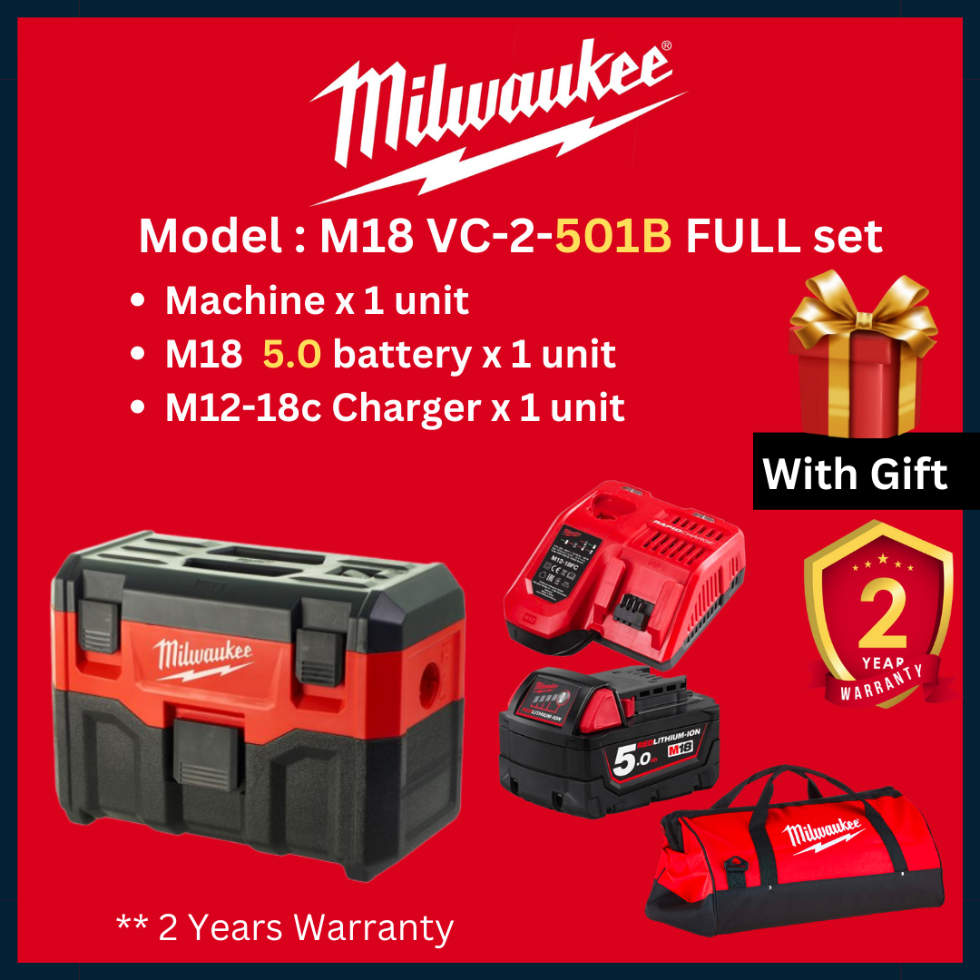 Milwaukee M18 Wet/Dry Vacuum SET / M18 VC-2 Vacuum / Milwaukee Cordless ...