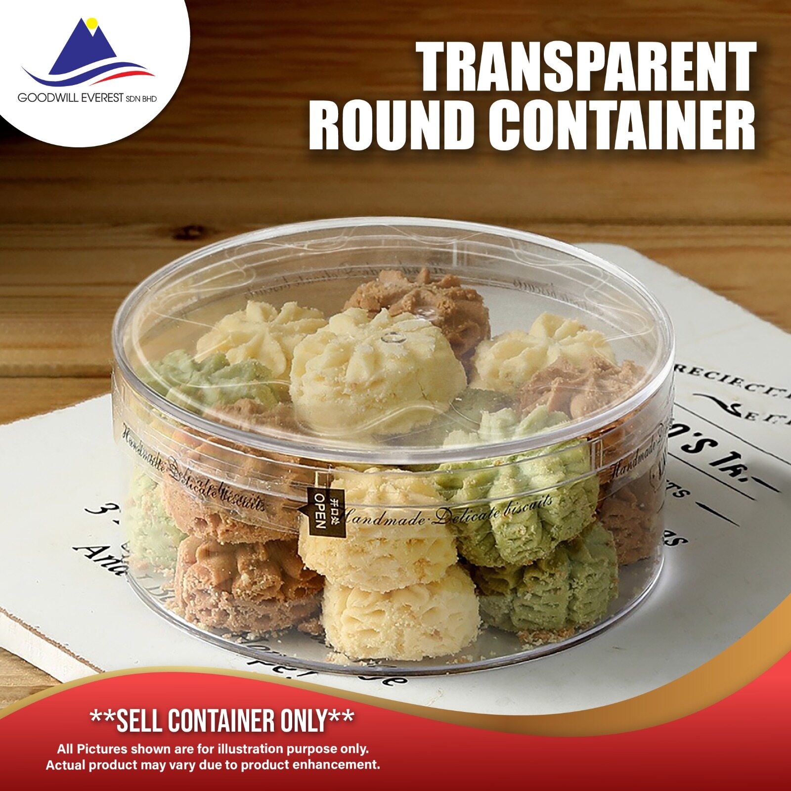 Round Plastic Transparent Container, Cookies Container, Bekas Makanan ...