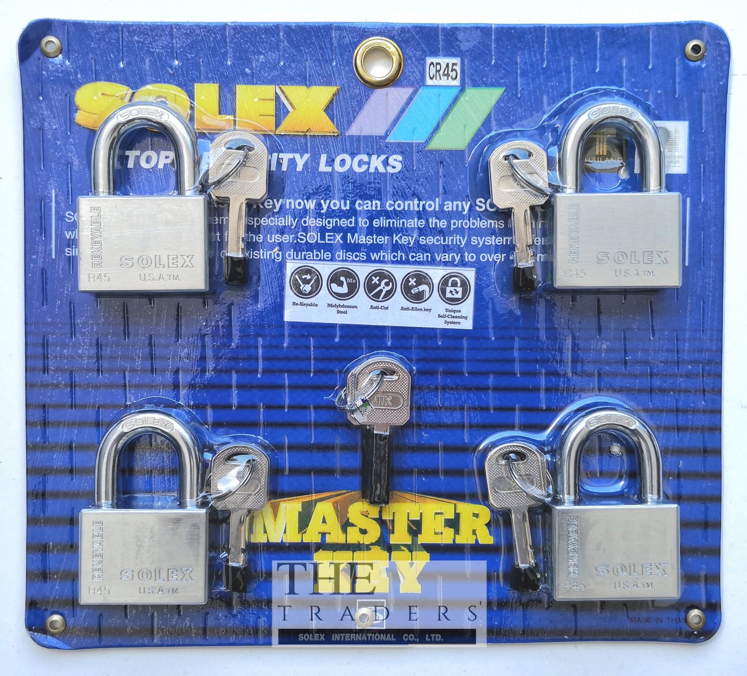 SOLEX PREMIUM CR45 MASTER KEY SET PADLOCKS - 45MM x 4 OR 45MM X 5 PCS ...