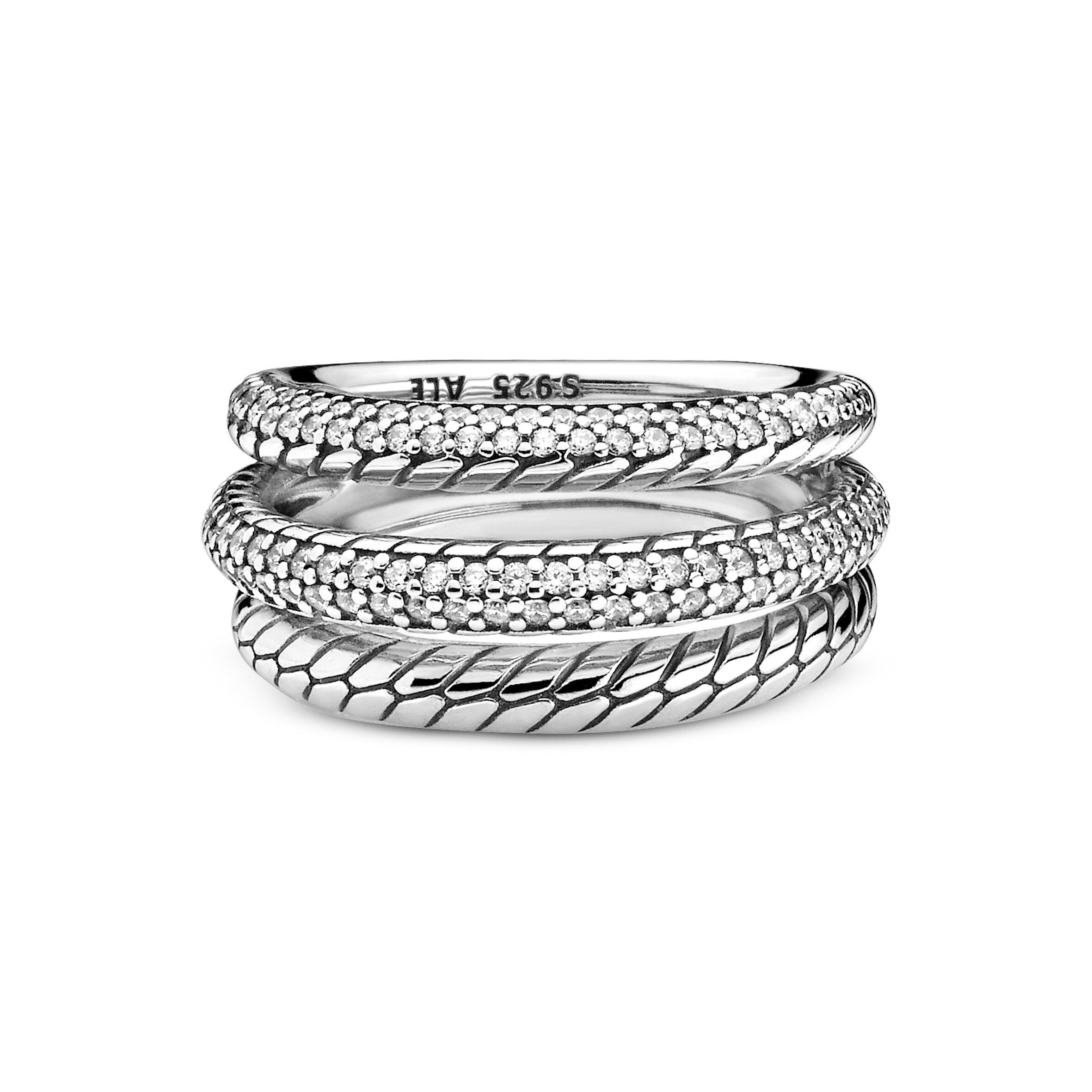 2021 Original Pandoras Triple Band Pavé Snake Chain Pattern Ring ...