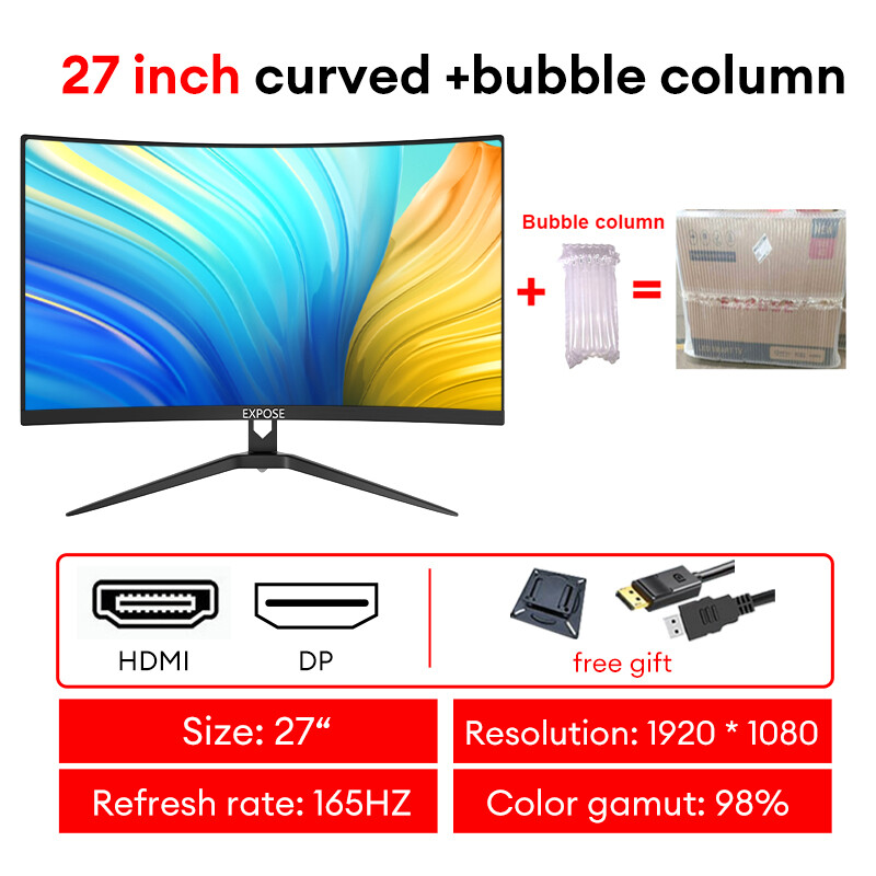 Monitor 27 Inch PC Gaming Monitor Curved 165Hz LED Display 75Hz ...