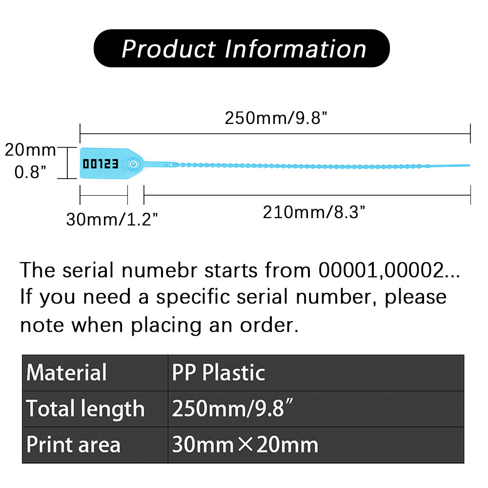 100Pcs Numbered Plastic Security Tamper Seals Serial Number Zip Tie ...