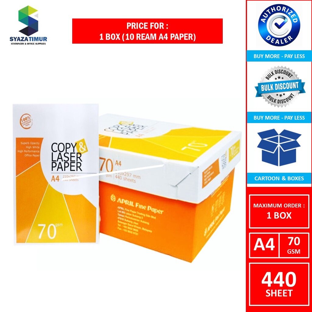 [ST-GR MY] 1 BOX Copy & Laser A4 Paper 70GSM (440s x 10 Ream) | Kertas ...