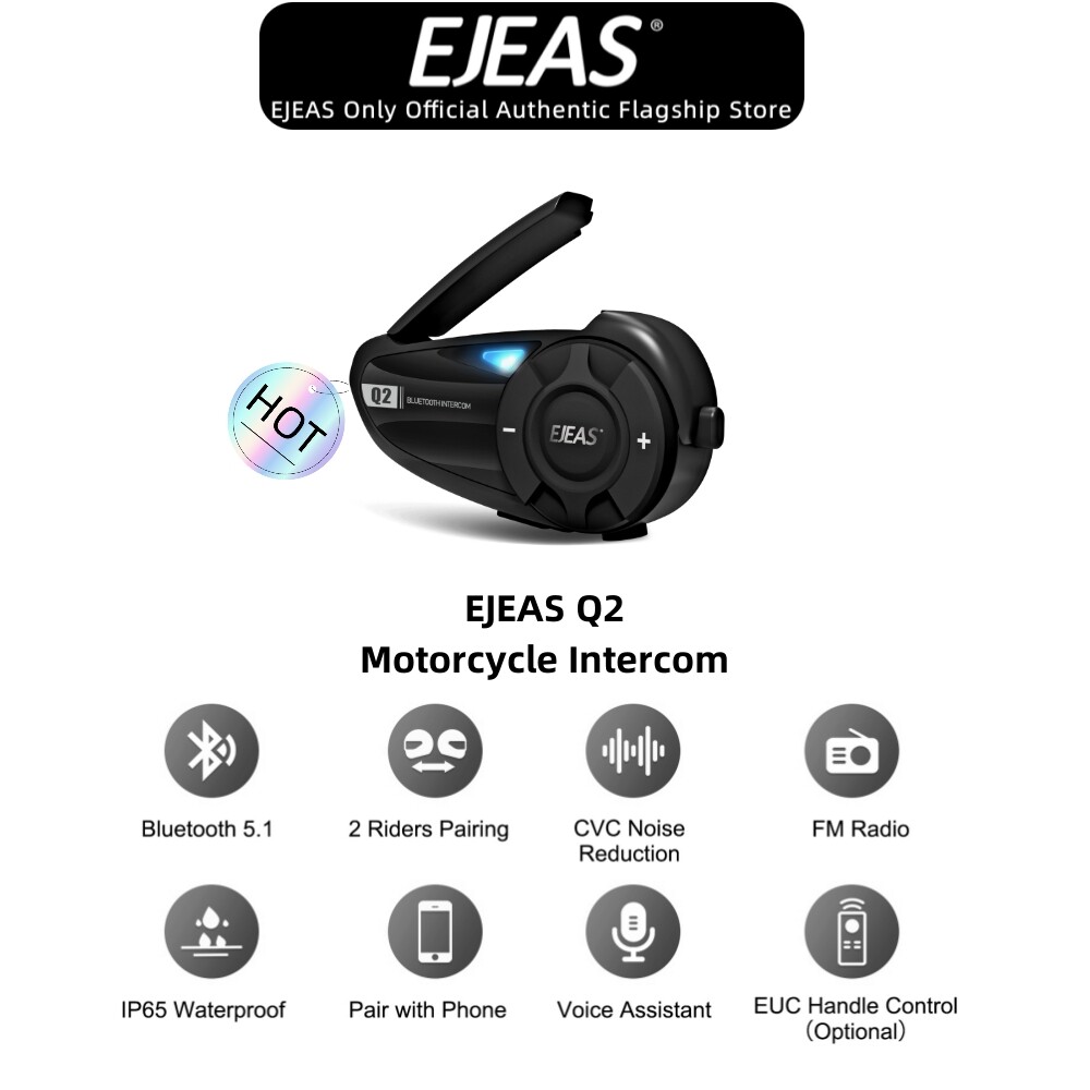 EJEAS Q2 Motorcycle Helmet Bluetooth Intercom Headset, 2-rider talk in ...
