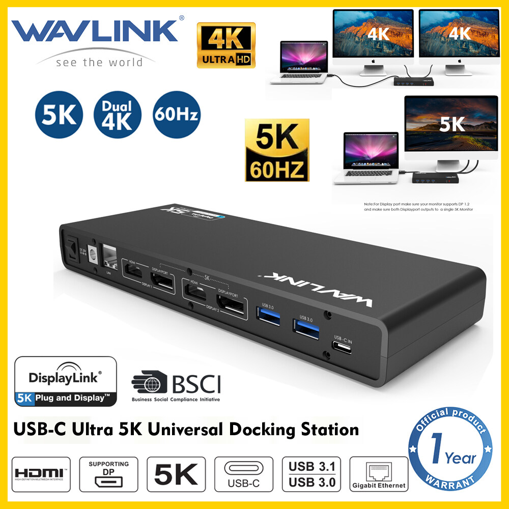 Wavlink Usb C 5k Laptop Universal Docking Station Ultra Hd Dual 4k Monitor Expansion Tepy C To