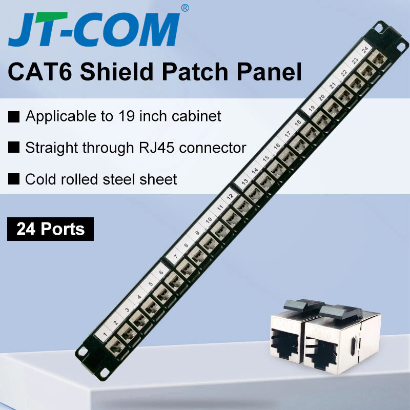 JT-COM 24 Port 1U CAT6 RJ45 Shielded Through Coupler Patch Panel ...