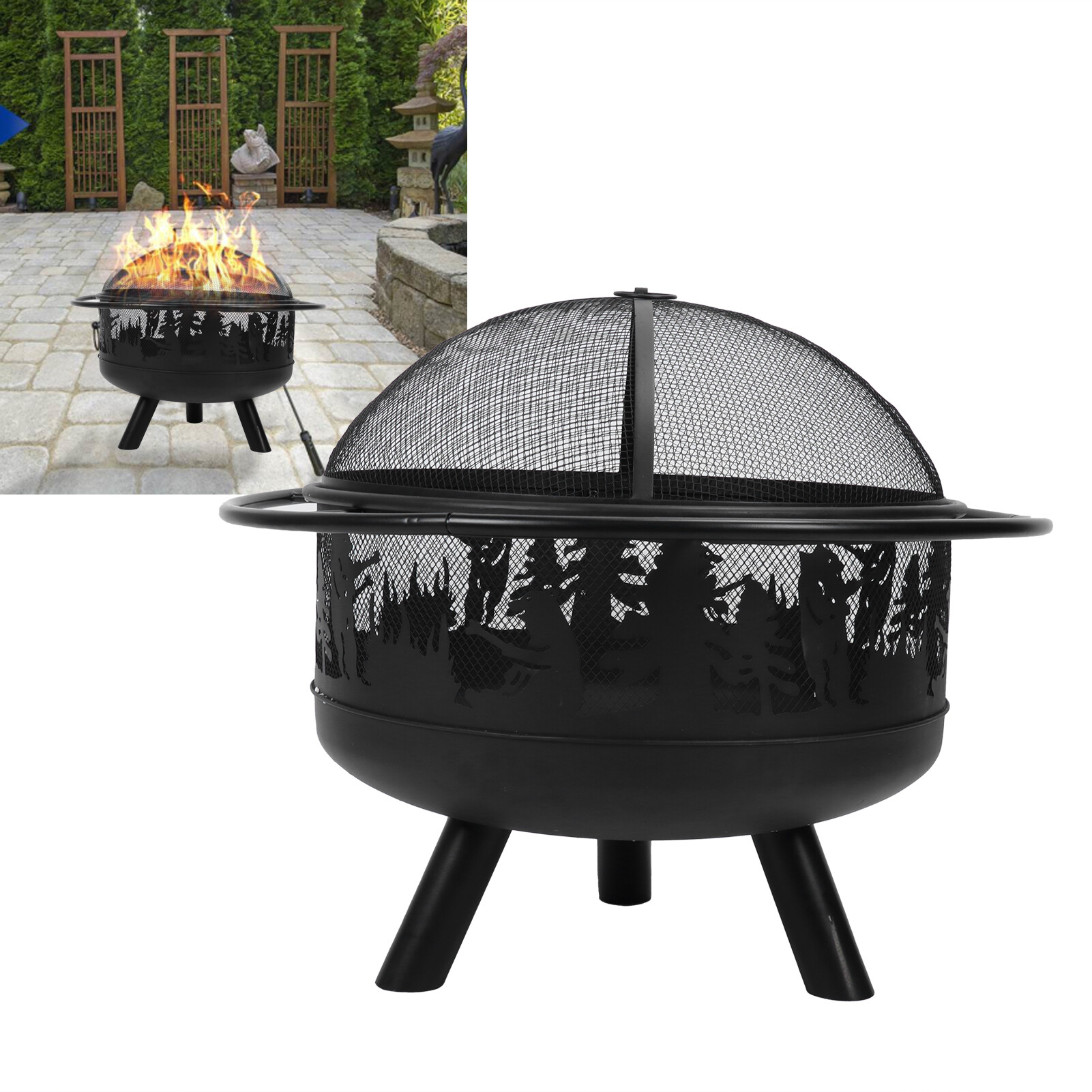 Wrought Iron Fire Pit Animal Patterns เตาผิงเผาไม้สำหรับลานกลางแจ้งลาน ...