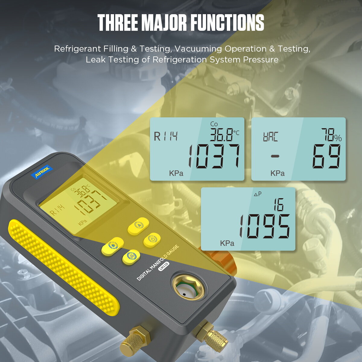 AUTOOL LM110 เครื่องทำความเย็นแบบดิจิตอล Manifold HVAC ความดันสุญญากาศ ...