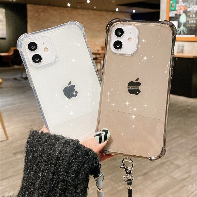 Cord Chain Necklace Lanyard Shockproof Transparent TPU Case For iphone ...
