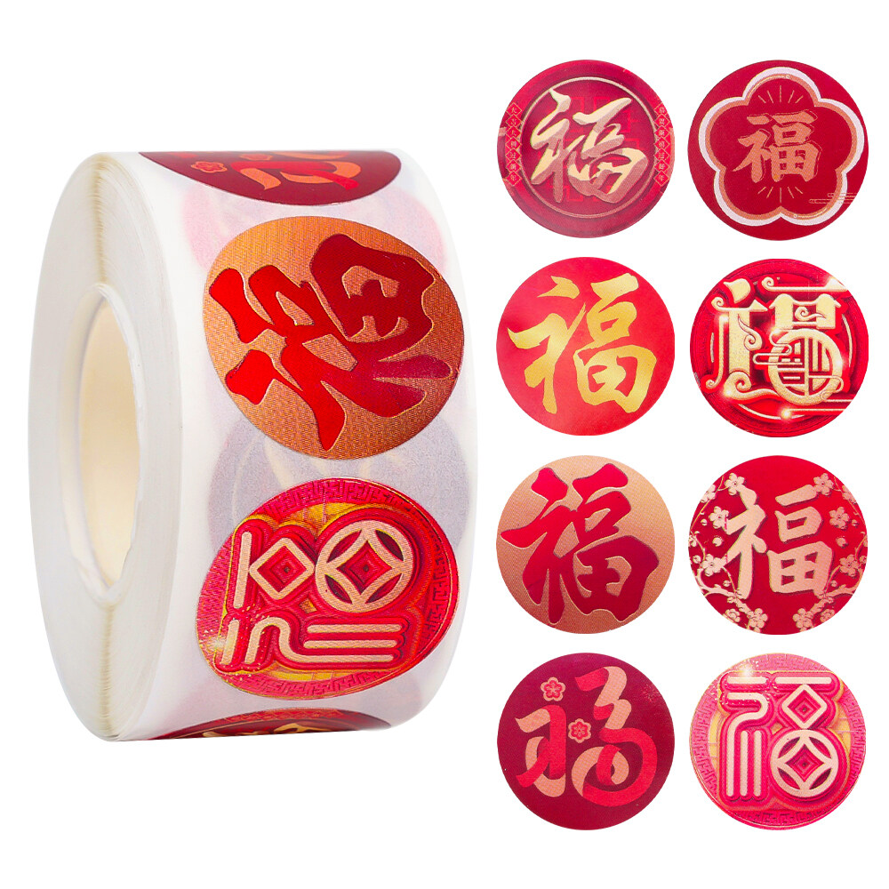 YESPERY 500pcs/roll Chinese Fu Stickers 2024 Happy New Year Stickers ...