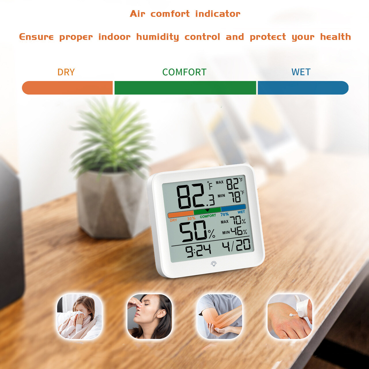 Thermo-Hygrometer Digital Temperature Humidity Meter นาฬิกาดิจิตอลสีสัน ...