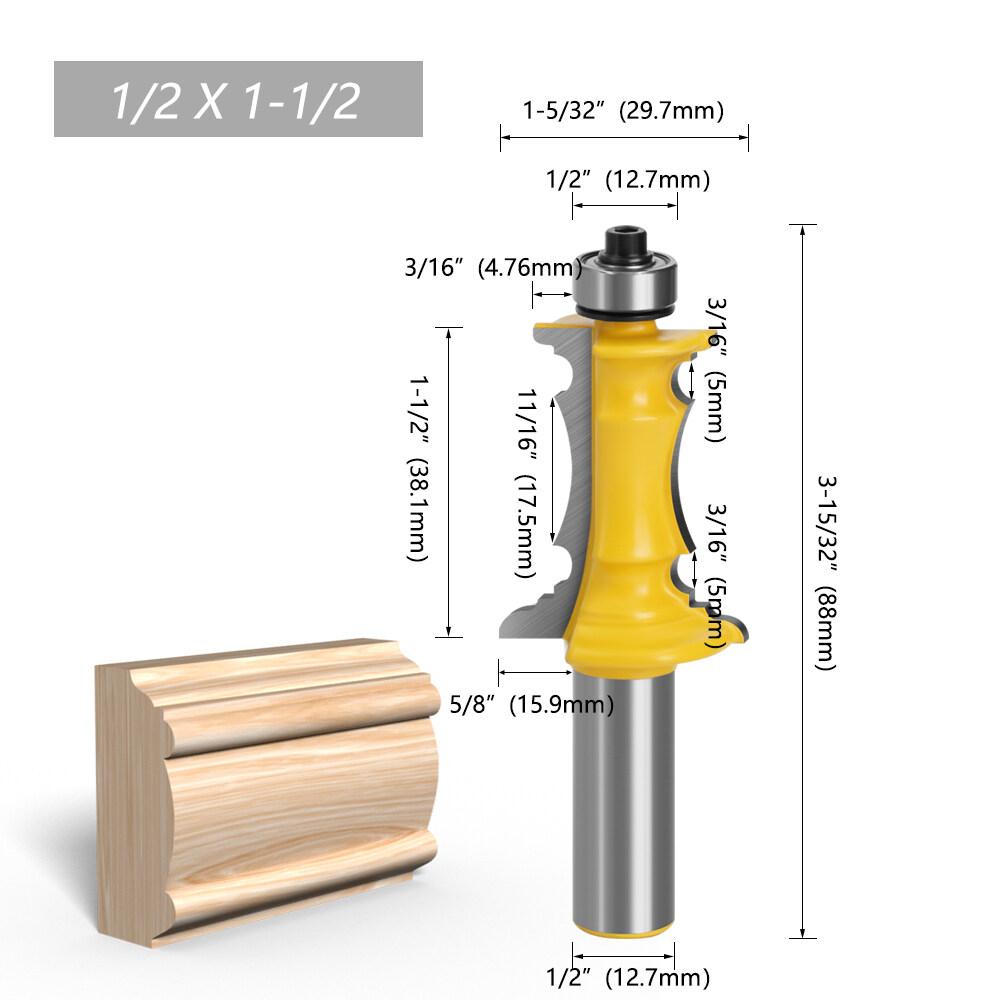 LAVIE 1PC 12mm 1/2" Shank Small Mitered Drawer Front Molding Router Bit ...