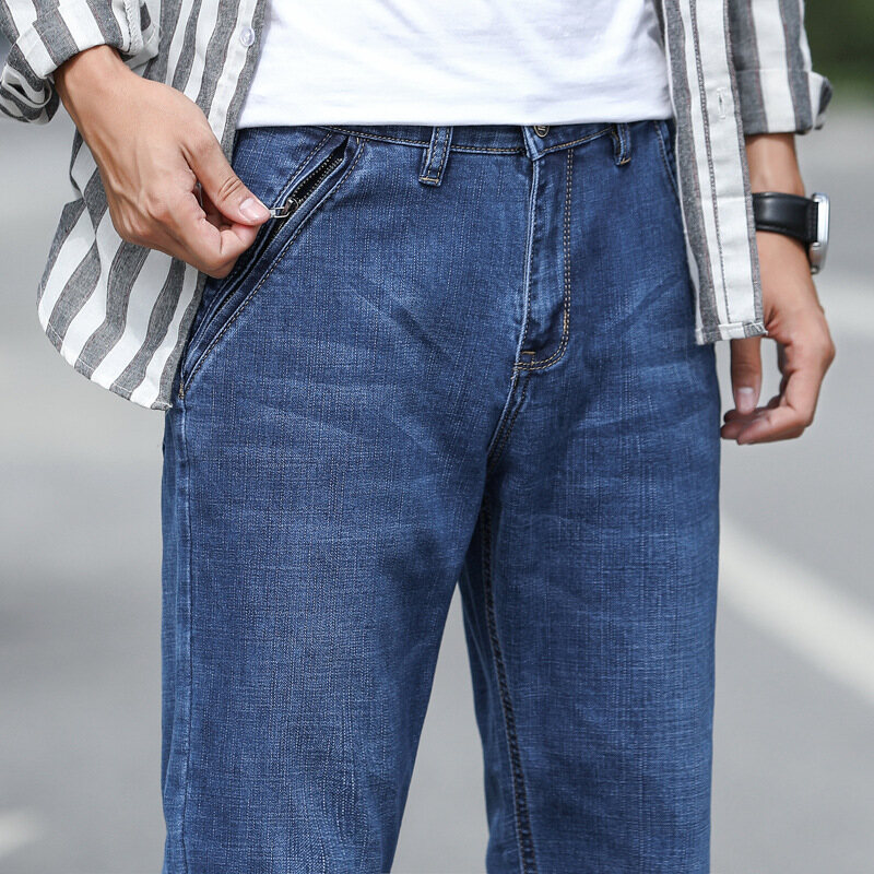 High Stretch Jeans Mens Loose High Waist Fat Guy Plus Size Straight ...