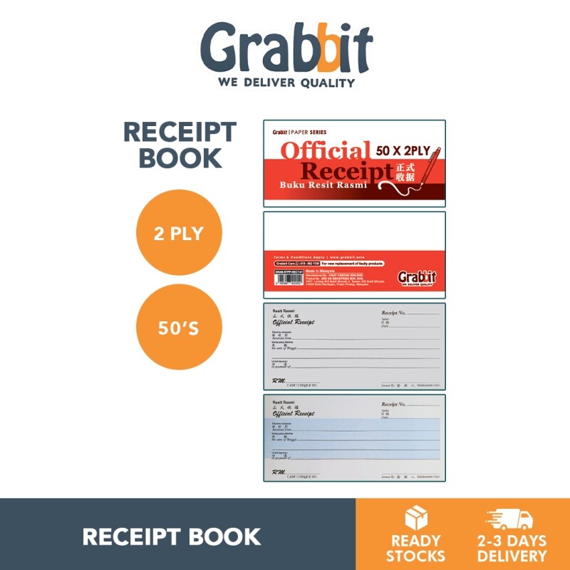 GRABBIT Official Receipt Book NCR Carbonless 2ply | Buku Resit GRAB Barang sewa rumah | Lazada