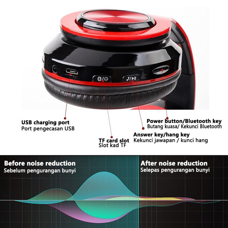 หูฟังบลูทูธแบบครอบหูเรืองแสงไร้สาย B39,หูฟังเพลงสเตอริโอเบส LED บลูทูธ5 ...