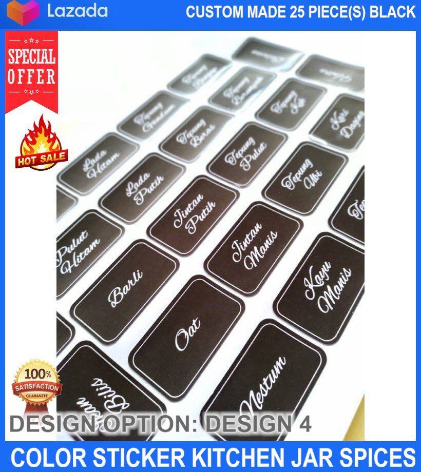 Custom Made 25 PIECE(s) Black Color Sticker Kitchen Jar Spices Herbs ...