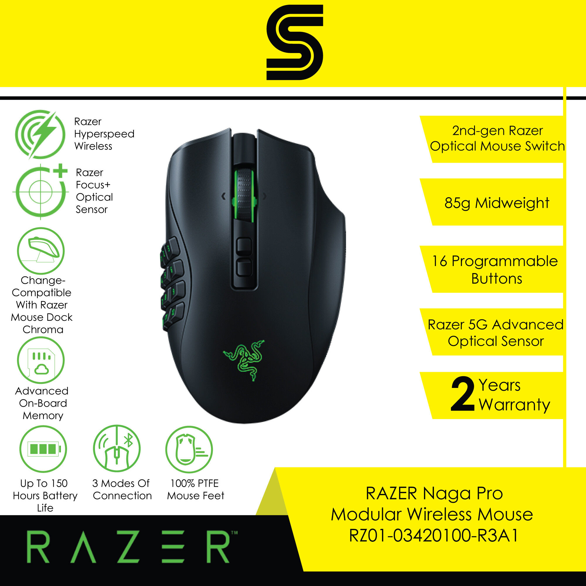 RAZER Naga Pro Modular Wireless Mouse - RZ01-03420100-R3A1 | Lazada