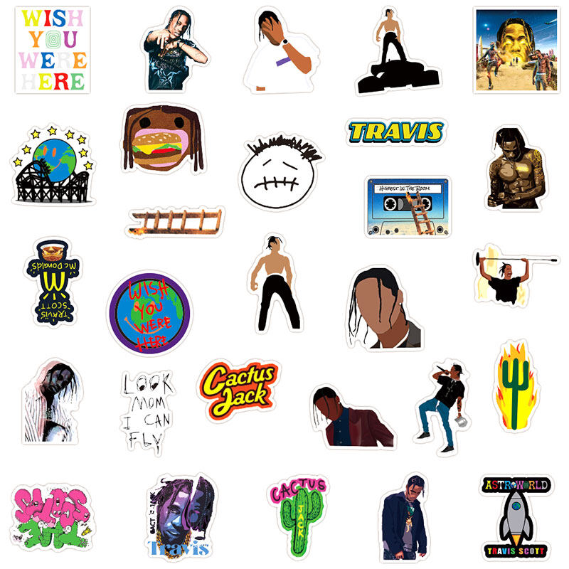 10 30 50pcs pack America Hip hop Pop Singer Travis Scott Lable Stickers ...
