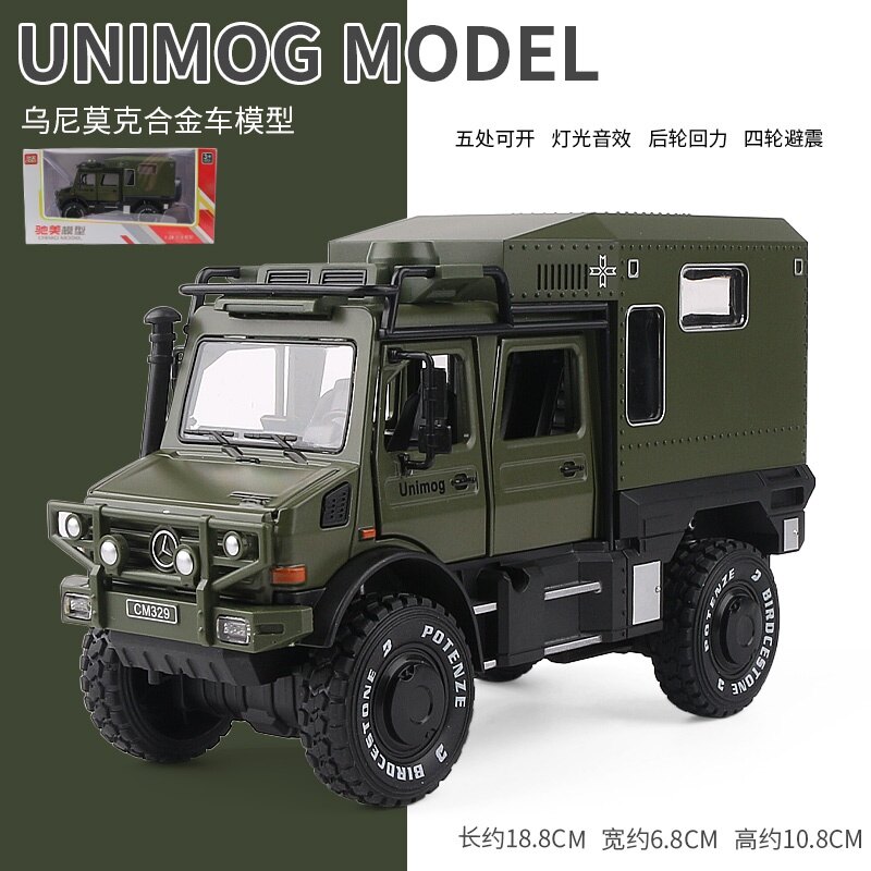 1/28 BENZ UNIMOG U5000 RV MOTORHOME ARMORED Doors Openable Pull Back ...