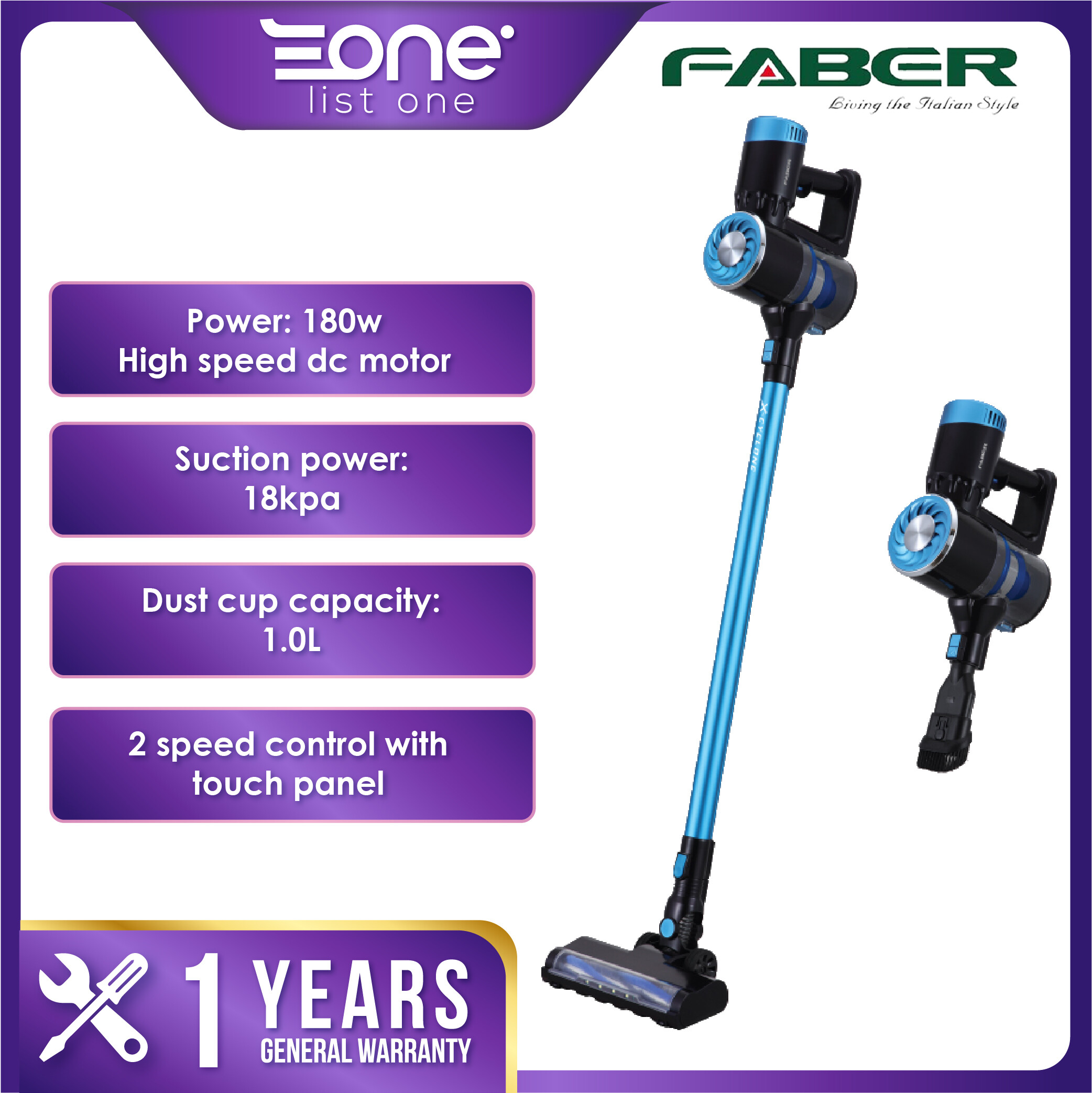 Faber 180W Cordless Vacuum FVC X-CYCLONE 181 With 2 Way Charging | FVC ...