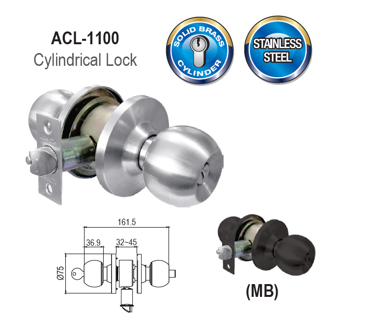 Armor ACL-1100 60mm S/Steel Cylindrical Door Lock Set | Lazada