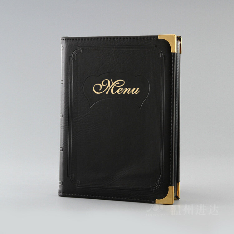 Black leather cover Menu book with 7 pages 14 faces Menu holder Menu ...