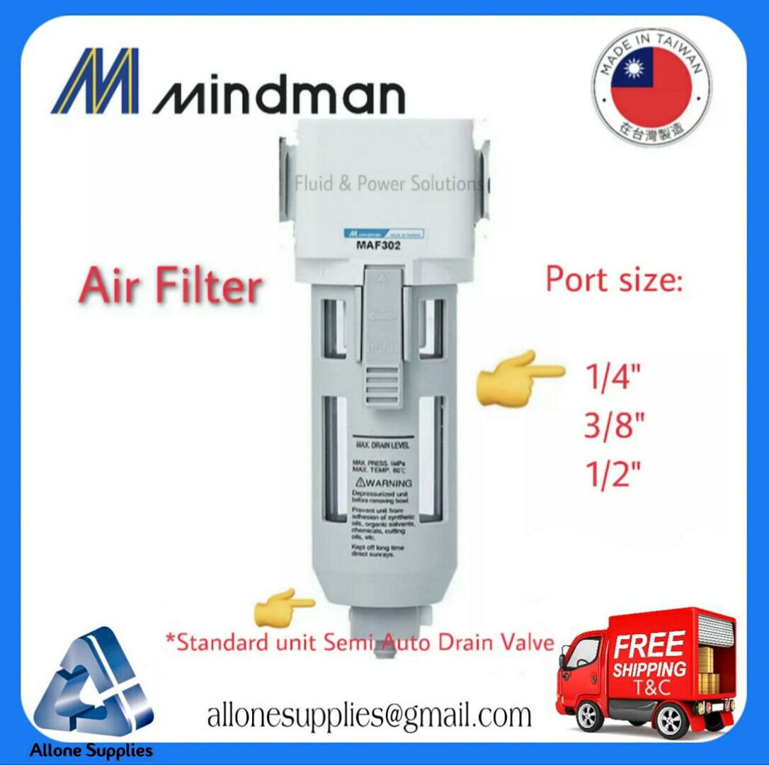 Mindman MAF302 1/4",3/8" and 1/2" Air Filter Unit "Made in Taiwan ...