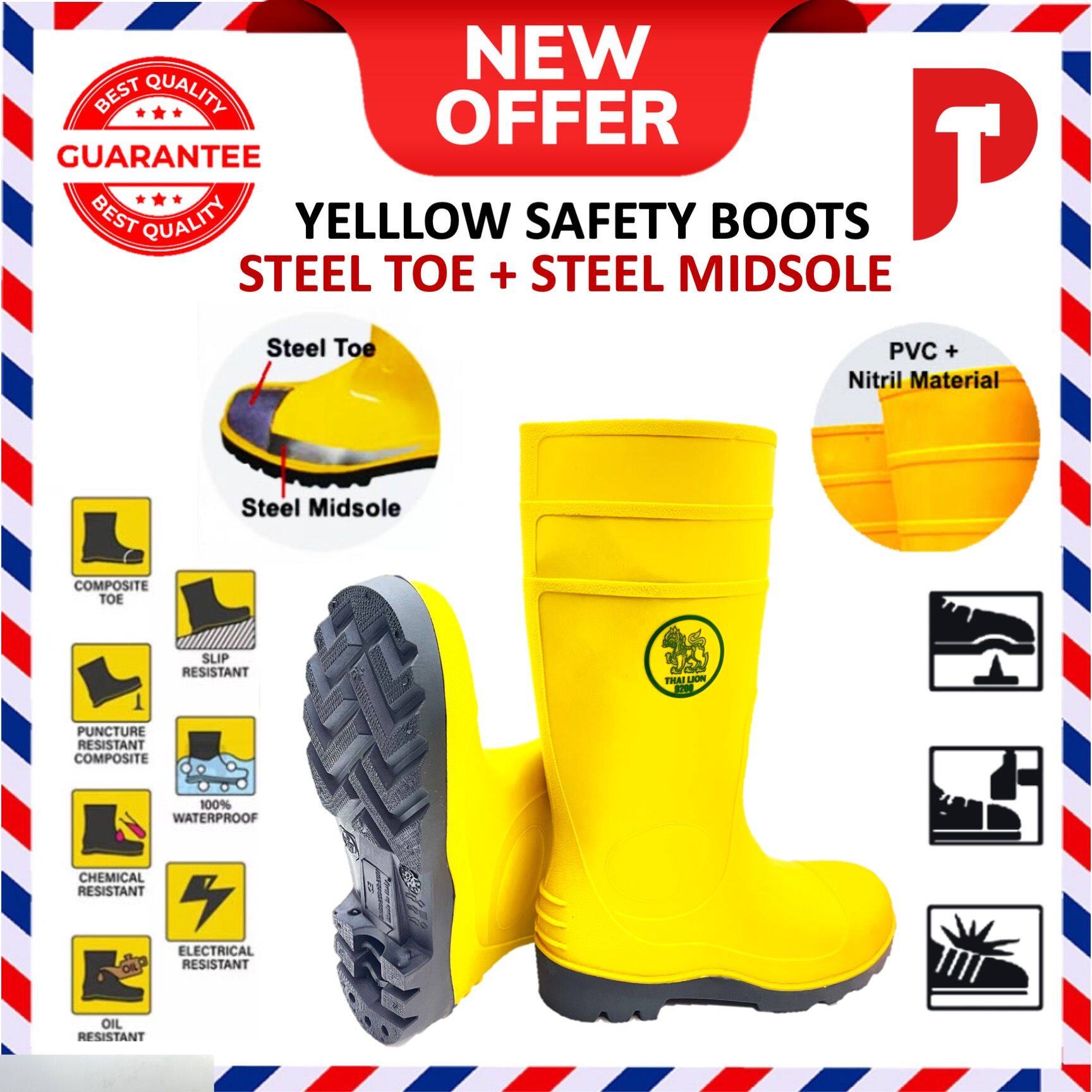(+Steel Toe Cap) Safety Rubber Boot Shoe Kasut Getah Kuning + Kepala ...