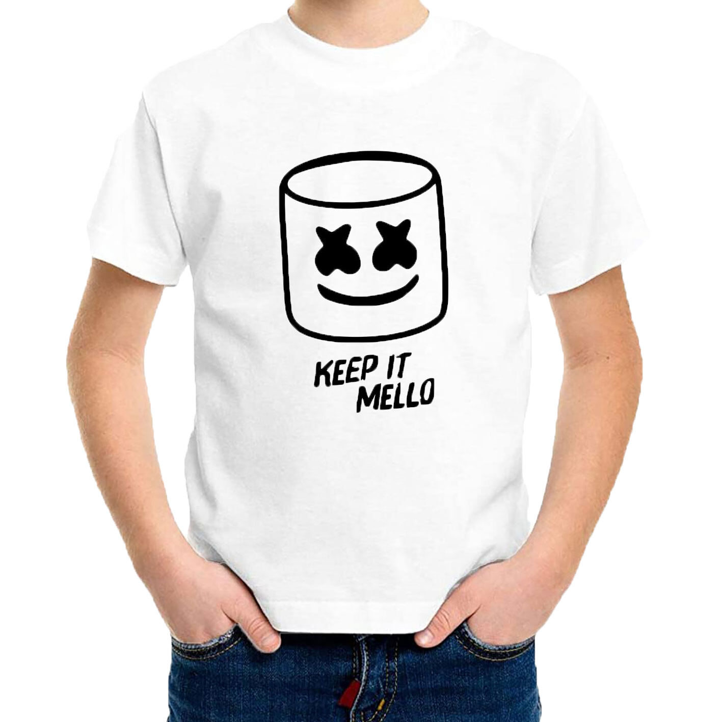 CARTOON PRINTING "MARSHMELLO KEEP IT MELLO" LOGO CASUAL T-SHIRT SHORT ...