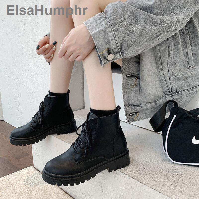 The Single Shoe Leather Kasut Boots Perempuan Korean Boots Shoes for ...