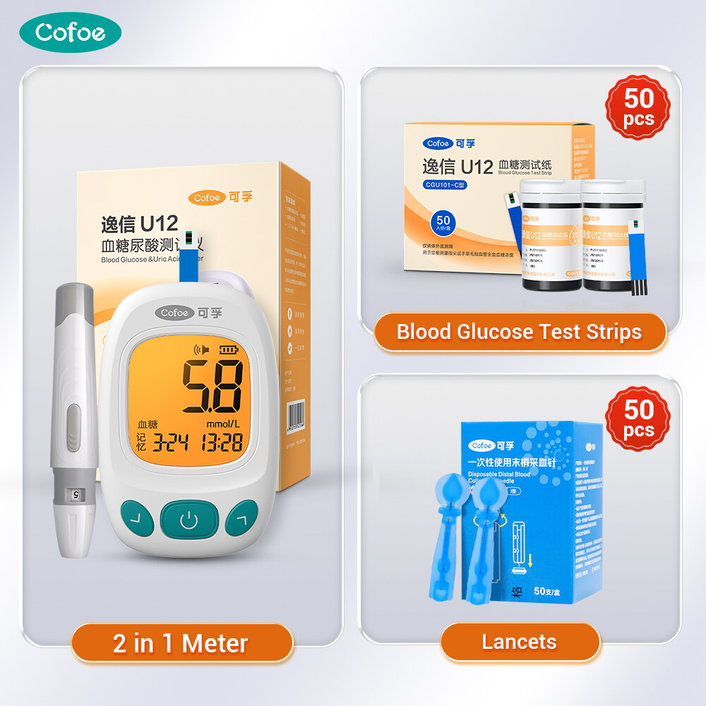 Cofoe 2 In 1เครื่องวัดน้ำตาลในเลือดกรดยูริคชุดทดสอบการทดสอบระดับน้ำตาลในเลือดและแถบทดสอบยูริกและ ...