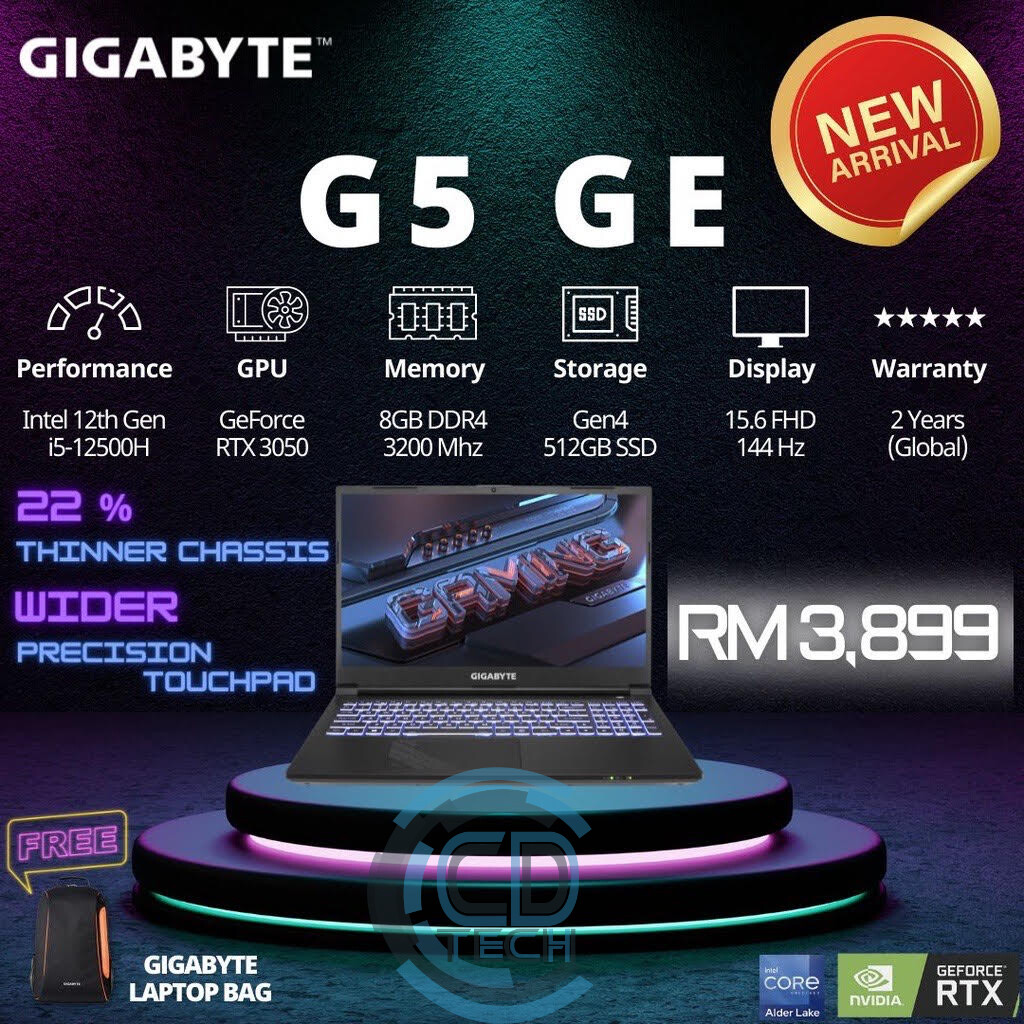 GIGABYTE G5 GE-51MY263SH (I5-12500H/8GB 3200MHZ/Gen4 512GB/RTX 3050 4GB ...