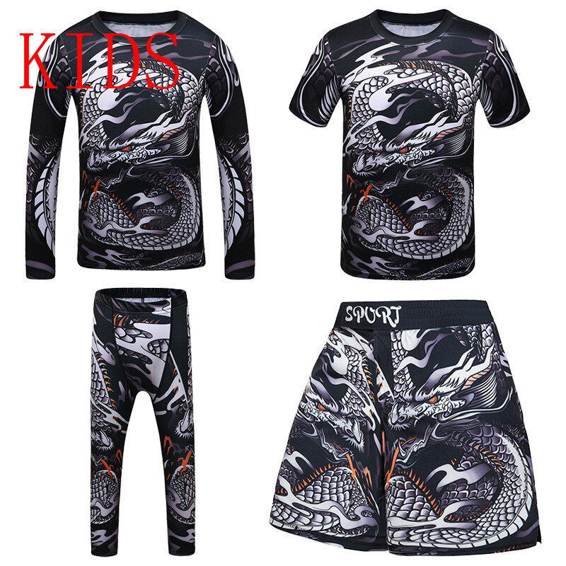 [ฟรี Shipg] การบีบอัดเด็ก MMA Rashguard T เสื้อกางเกงเสื้อผ้ากางเกงขา ...