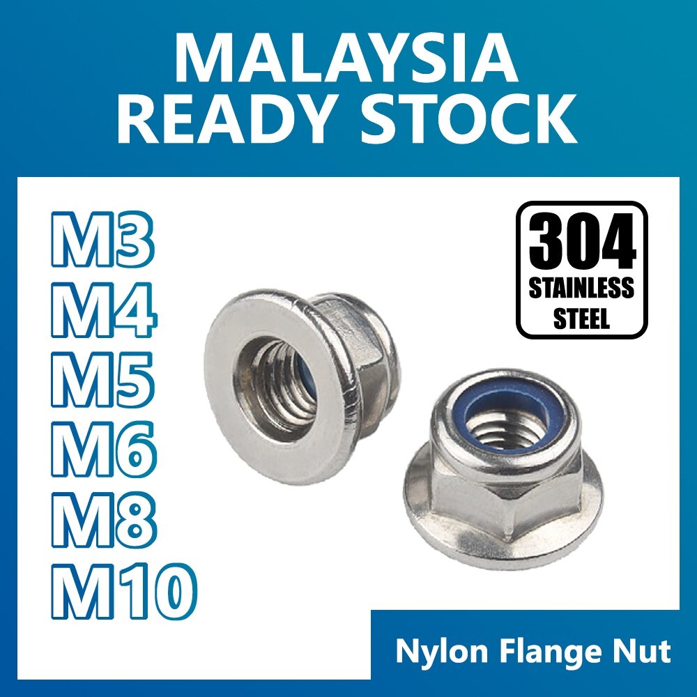 [New Arrival] M3 M4 M5 M6 M8 M10 Nylon Flange Nut 304 Stainless Steel ...