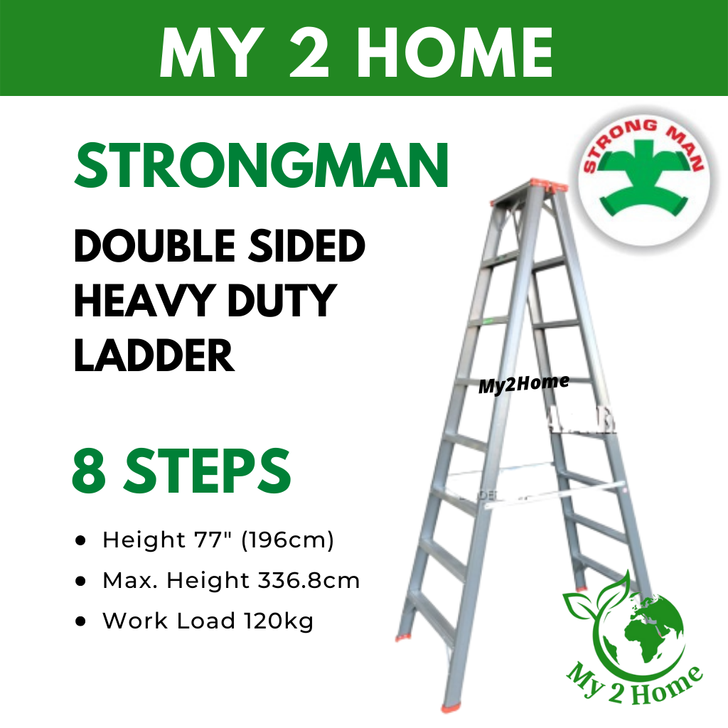 ORIGINAL DS08 8 Steps Heavy Duty Aluminium Double Sided Ladder 8 Step ...