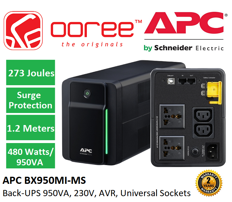 APC UPS BX950MI-MS 950VA, 230V BACK UPS AVR UNIVERSAL SOCKET WITH ...