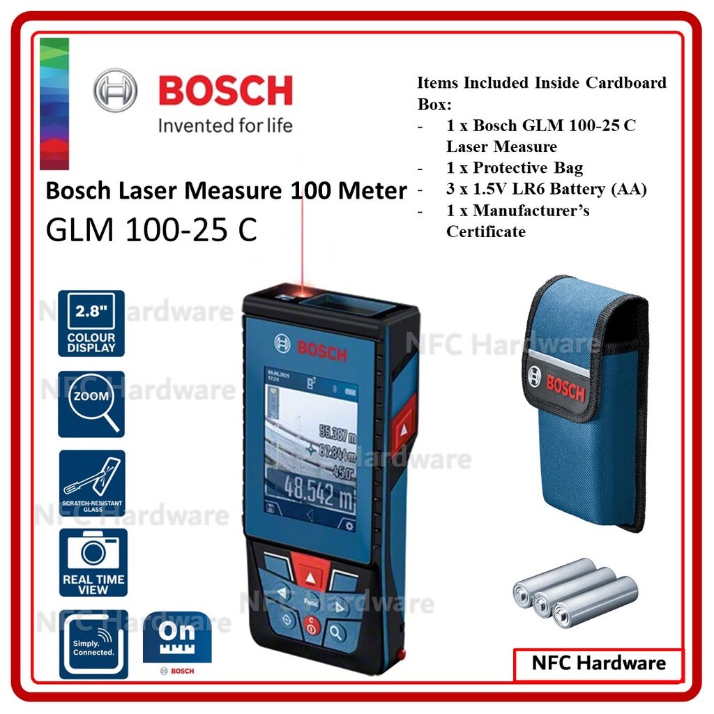 BOSCH GLM 100-25 C Laser Measure 100 Meter (With Bluetooth) GLM 100-25C | Lazada