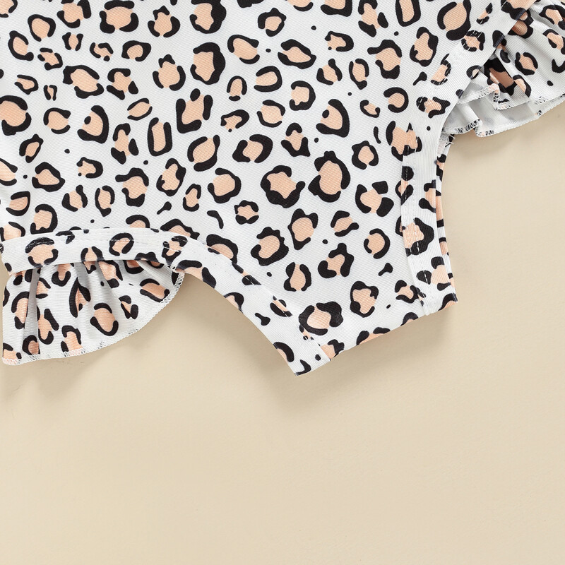 Kids Girl Swimwear Long Sleeve Turtle Neck Leopard Triangle Crotch ...