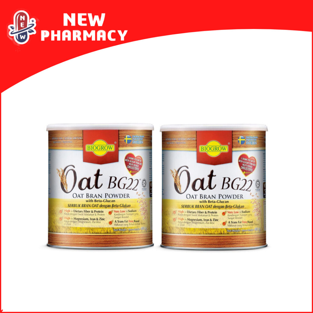 [FOC 60g/tin] Biogrow Oat BG22 Oat Bran Powder (480g x 2)+60g | Lazada
