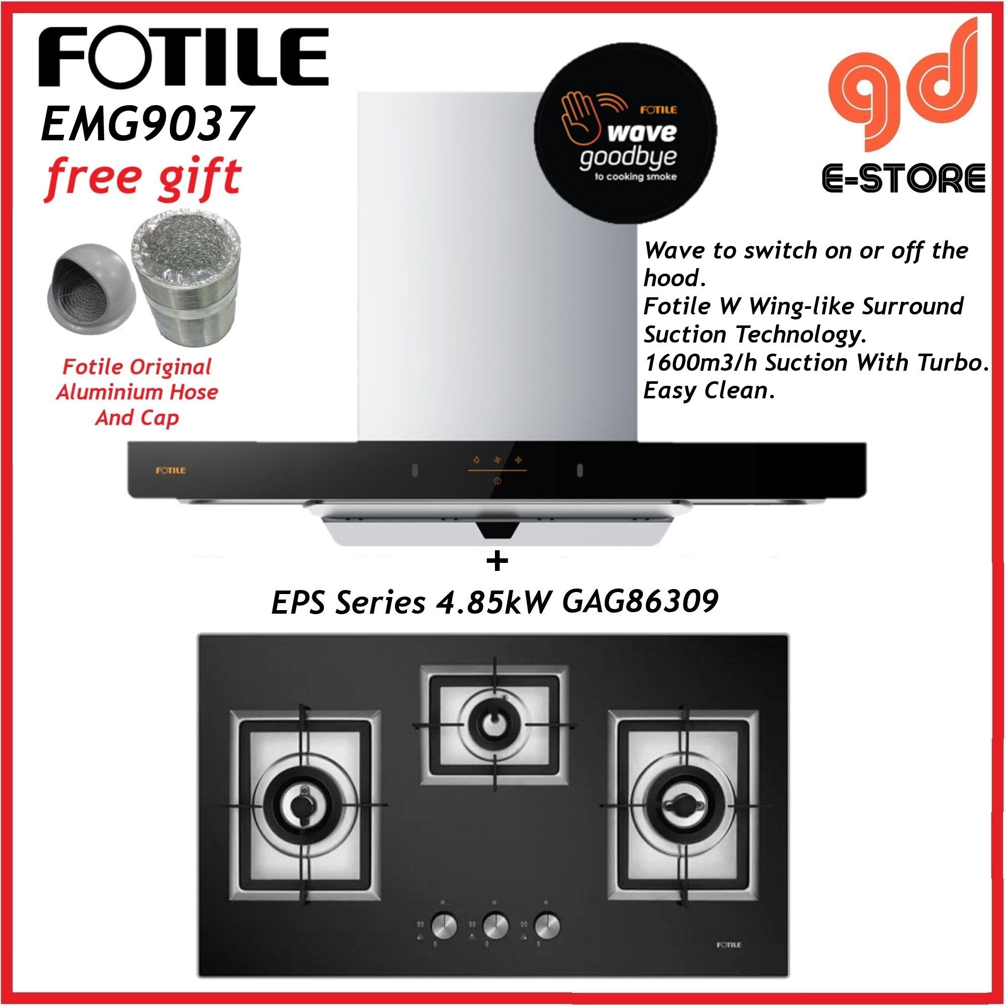 FOTILE W Lite EMG9037 Chimney Cooker Hood 1600m3/hr | Lazada