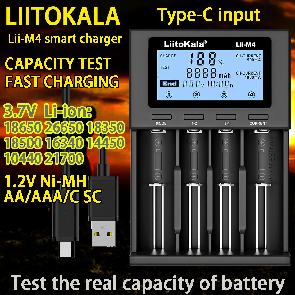Liitokala Lii-M4 Smart Charger 18650 2660 21700 18500 16340 14500 AA ...