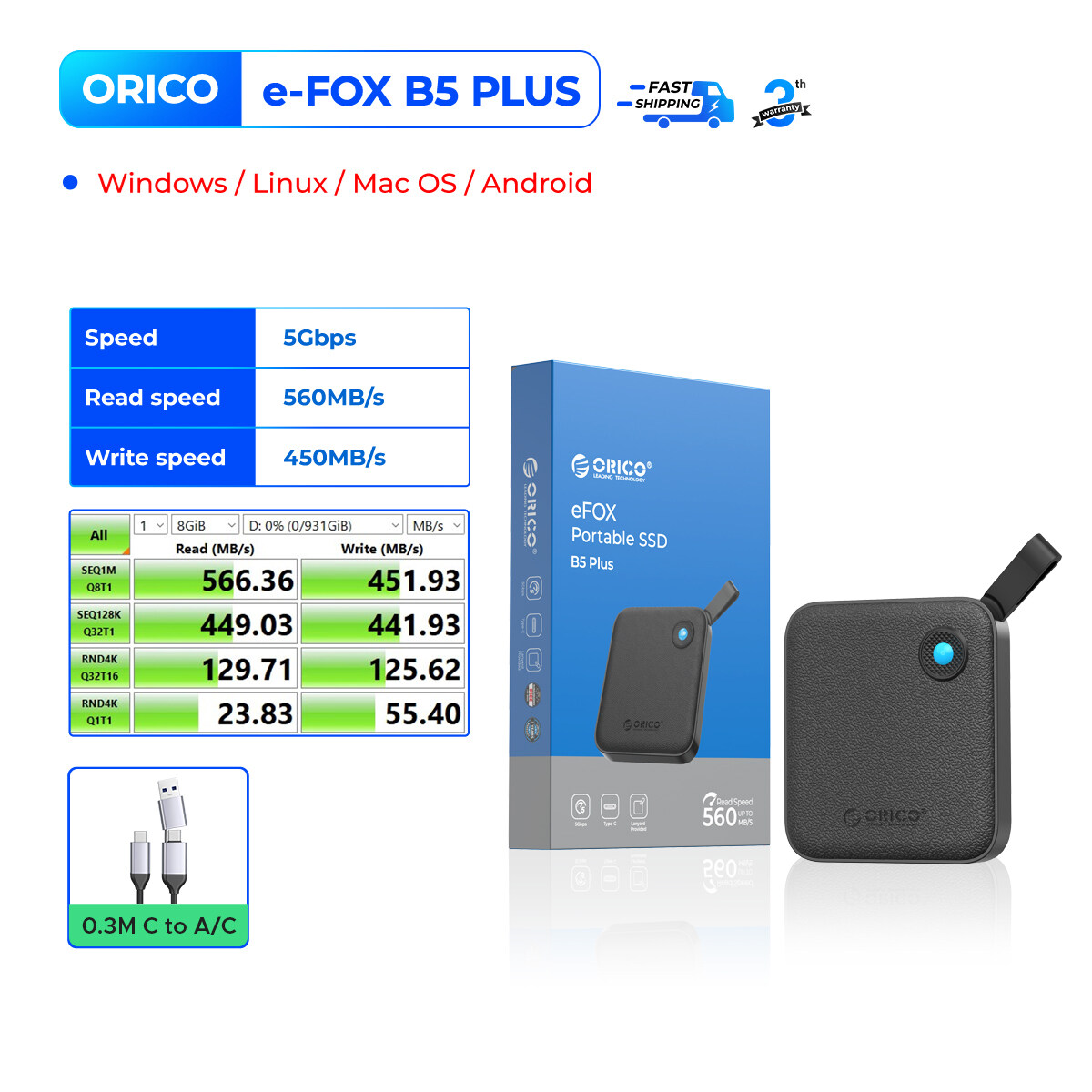 ORICO E-FOX 500MB/S Extreme SSD Portable SSD External Solid State Drives 128GB 256GB 1TB 2TB 4TB ...