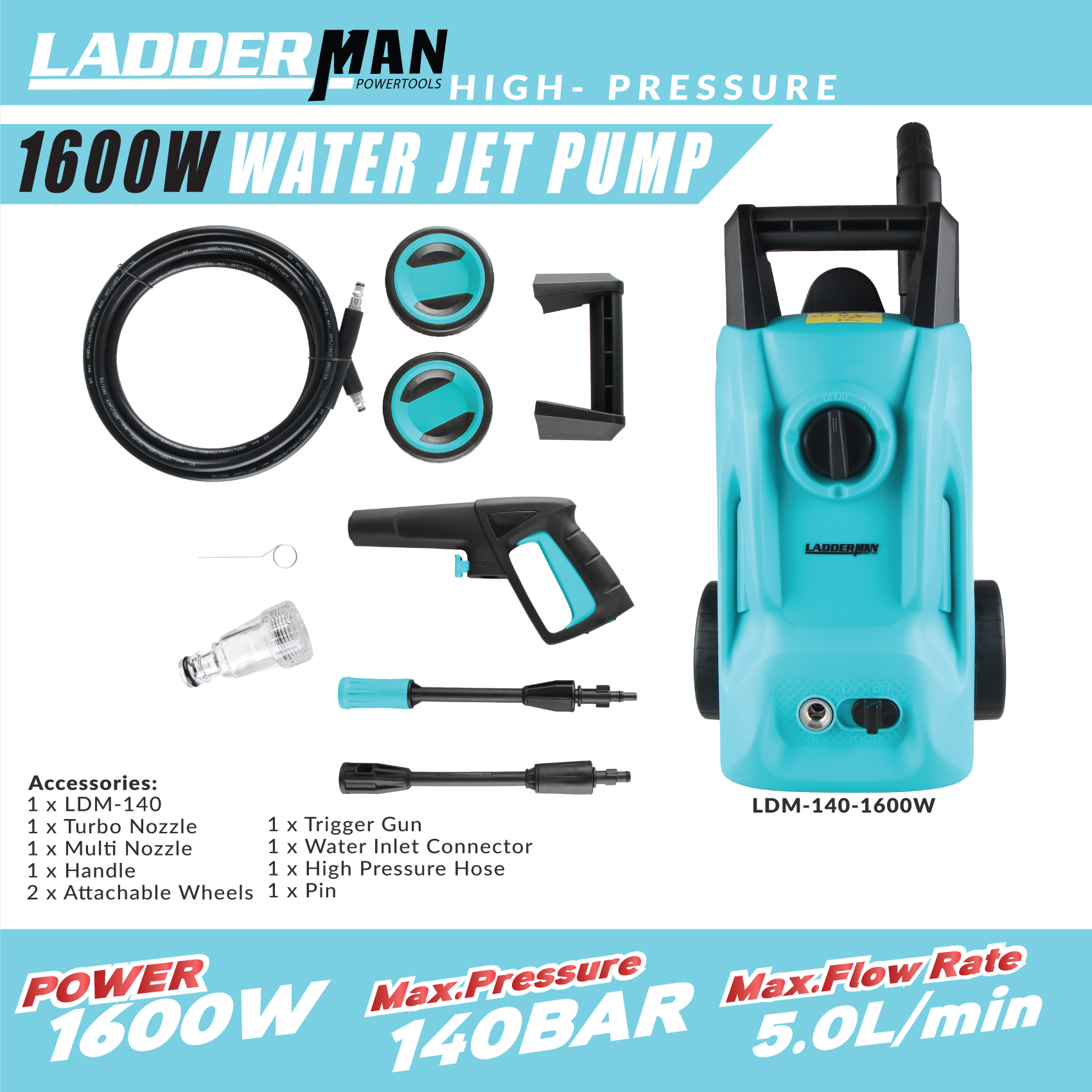 1600W 120BAR PROFESSIONAL TURBO SPRAY HIGH PRESSURE WATER JET CLEANER ...