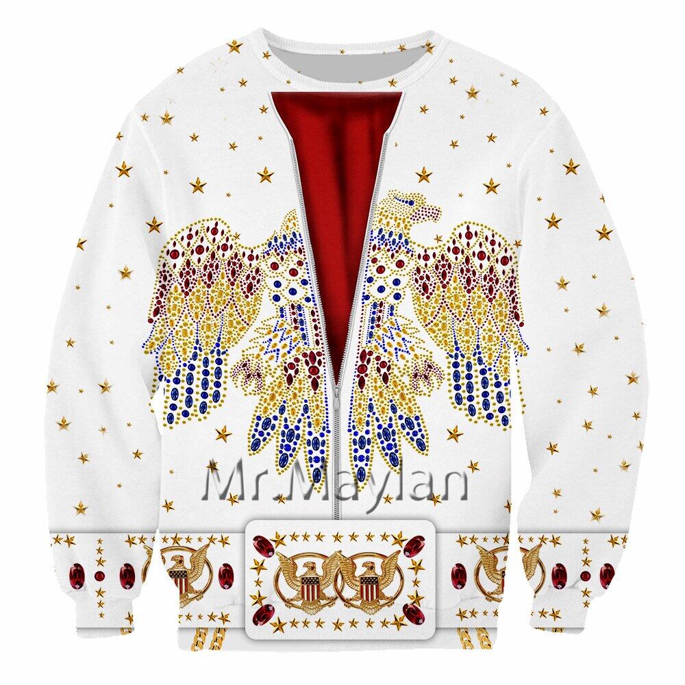 The King Elvis Presley Cosplay 3D Jacket Men Golden Stars Streetwear ...