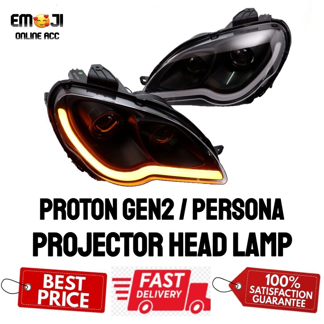 Proton persona / gen2 projector head lamp light bar headlights black ...