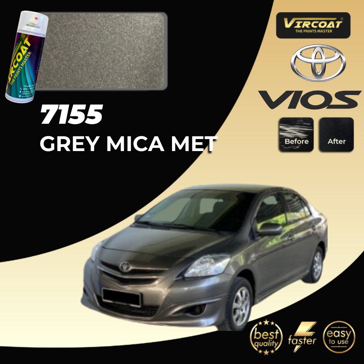[Toyota Vios] VIRCOAT Aerosol Spray 2K Paint/ Car Body Touch Up Paint ...