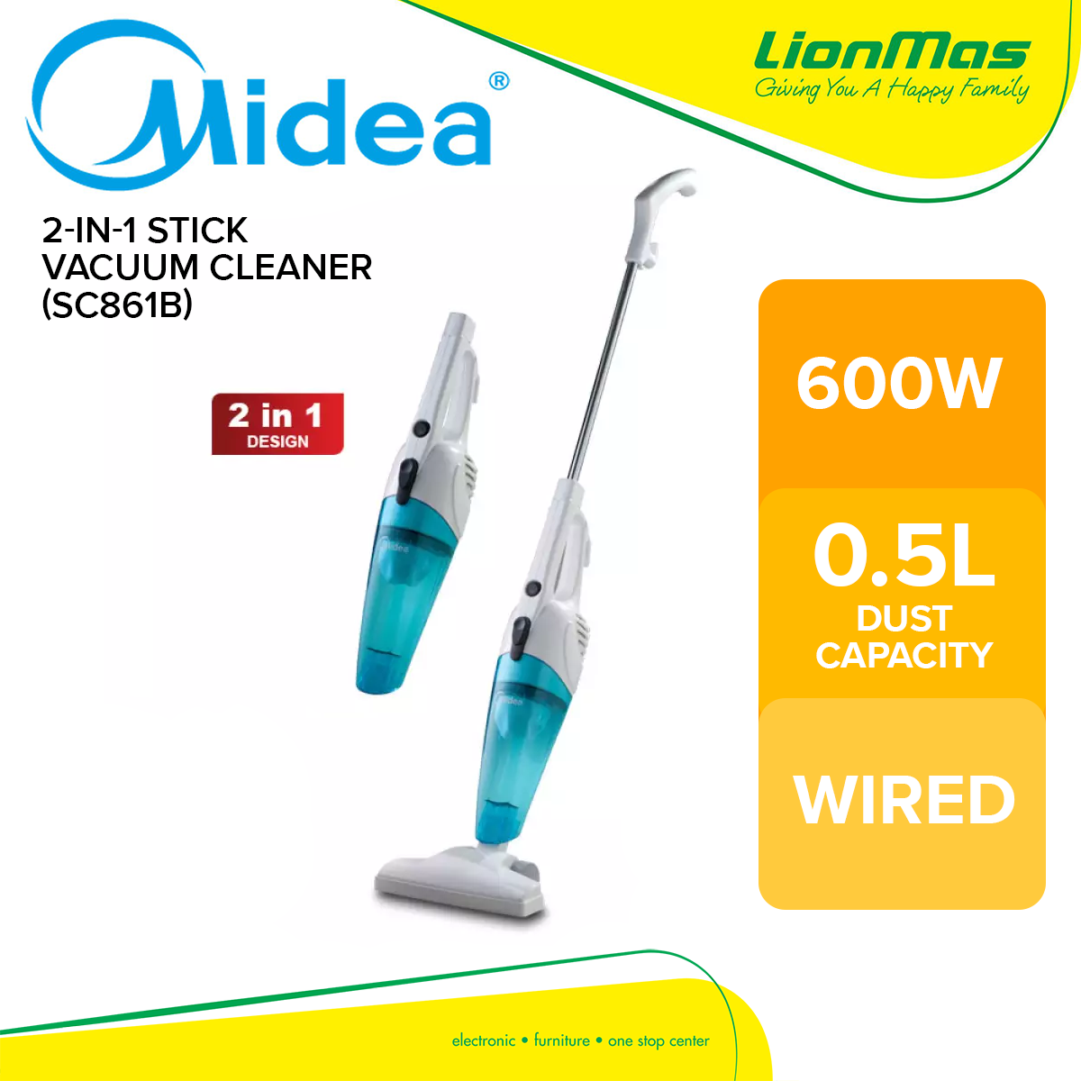 Midea 2-in-1 Stick & Handheld Vacuum Cleaner MVC-SC861B | Lazada