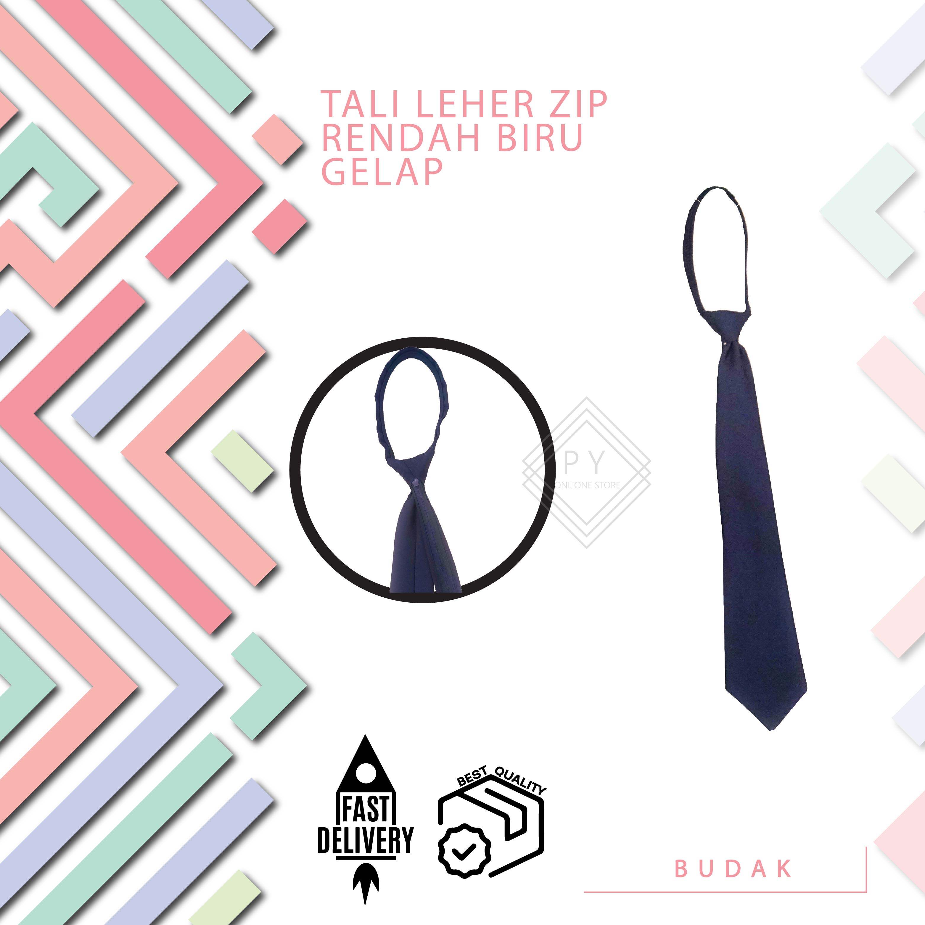 TIE BUDAK NAVY BLUE / TALI LEHER PENGAWAS SEKOLAH RENDAH JENIS ZIP BIRU ...