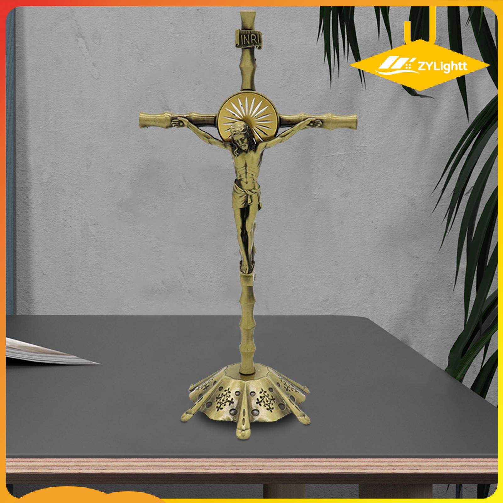 ZYLightt Cross Statue, Wall Cross Sculpture, Miniature Religious Metal ...
